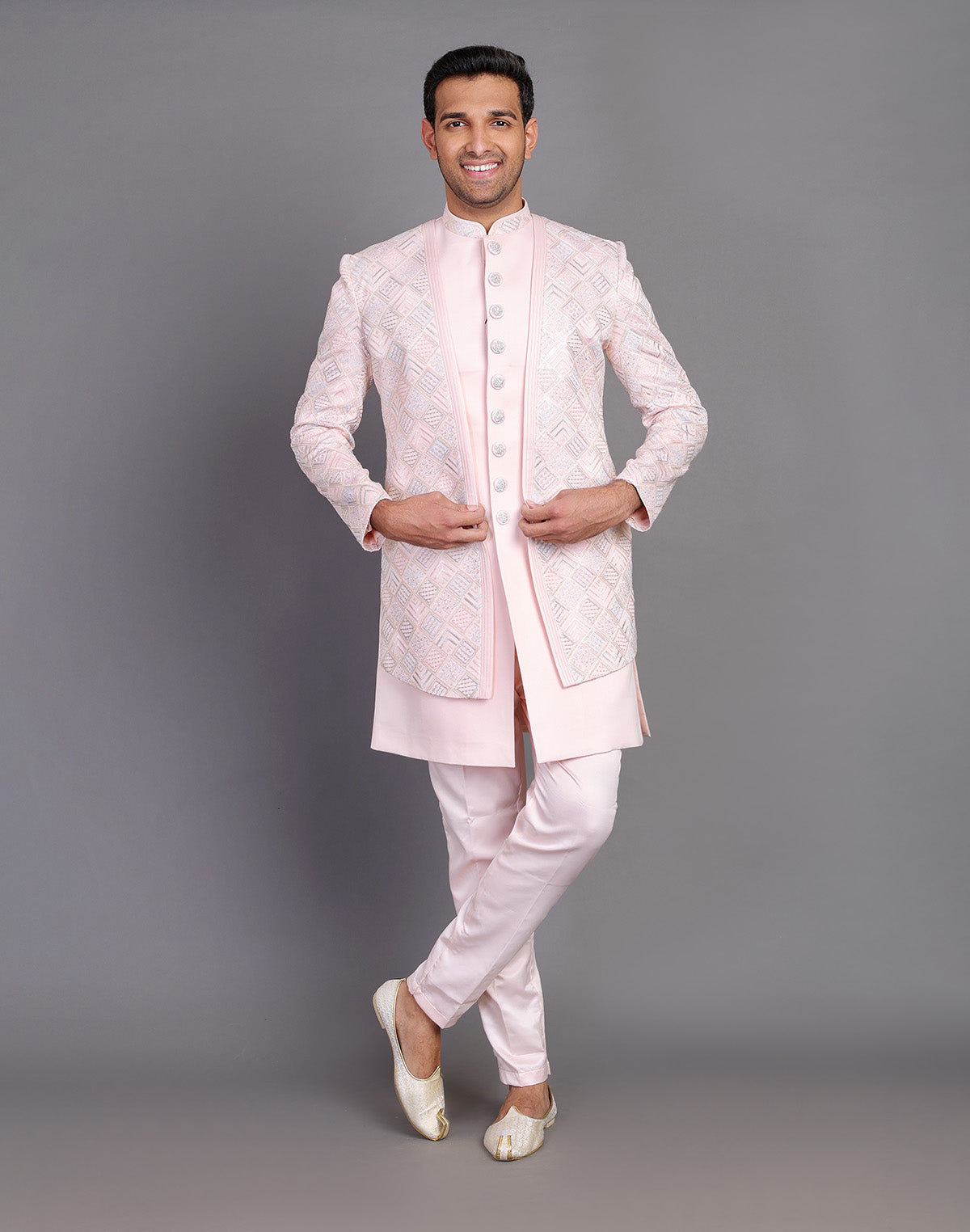 Multi Thread Work Satin Light Pink Indo Open Jacket Style – South India ...