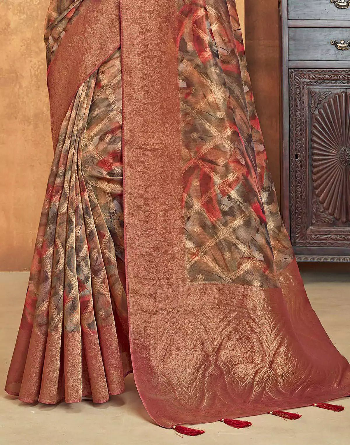 Brocade Design Organza Red Saree – South India Shopping Mall