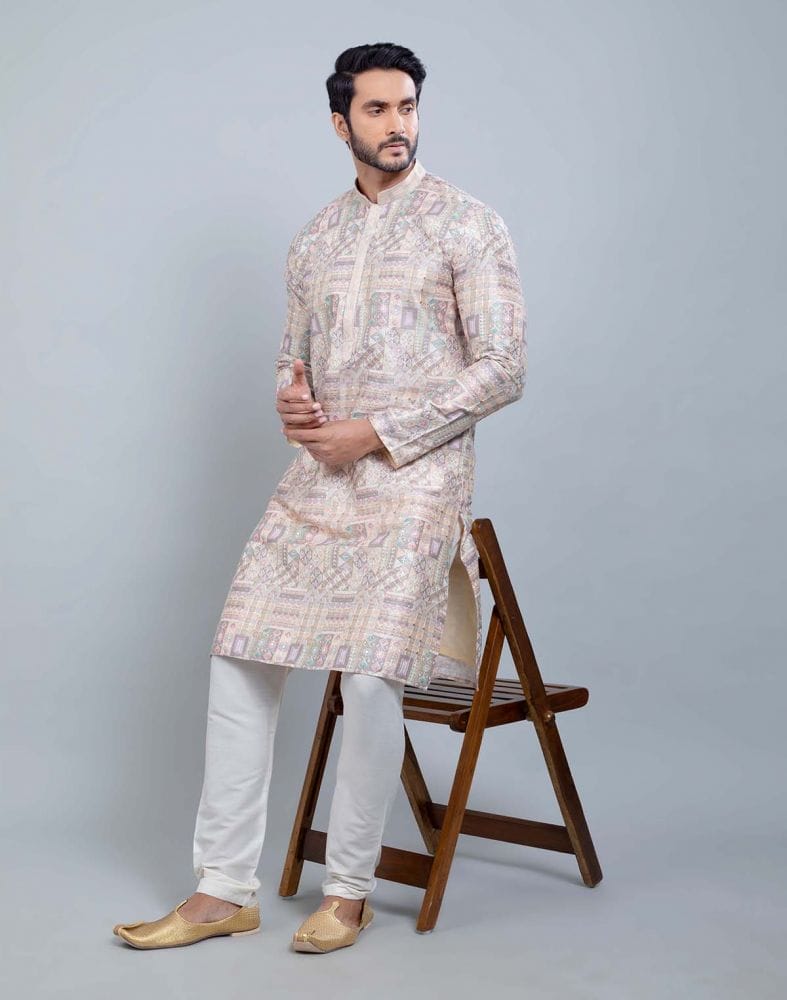 Fawn Colour All Over Printed With Silk Zari Work Kurta Set – South ...
