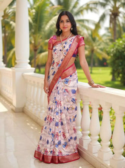 Mangalagiri Dola Silk Floral Saree with Contrast Blouse – South India ...