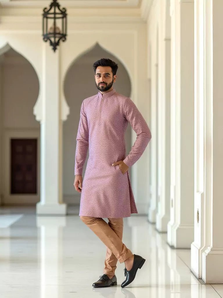 Peach Woven Design Jacquard Kurta with Pyjamas – South India Shopping Mall