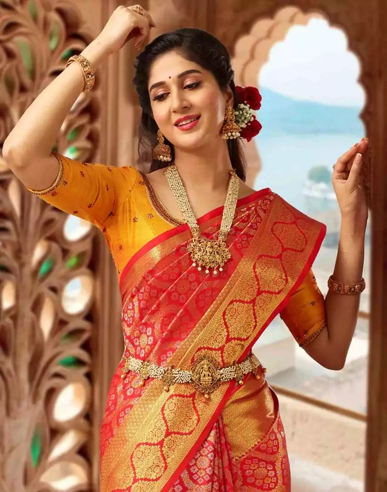 Elegant Red Pure Kanchi Pattu Saree – South India Shopping Mall