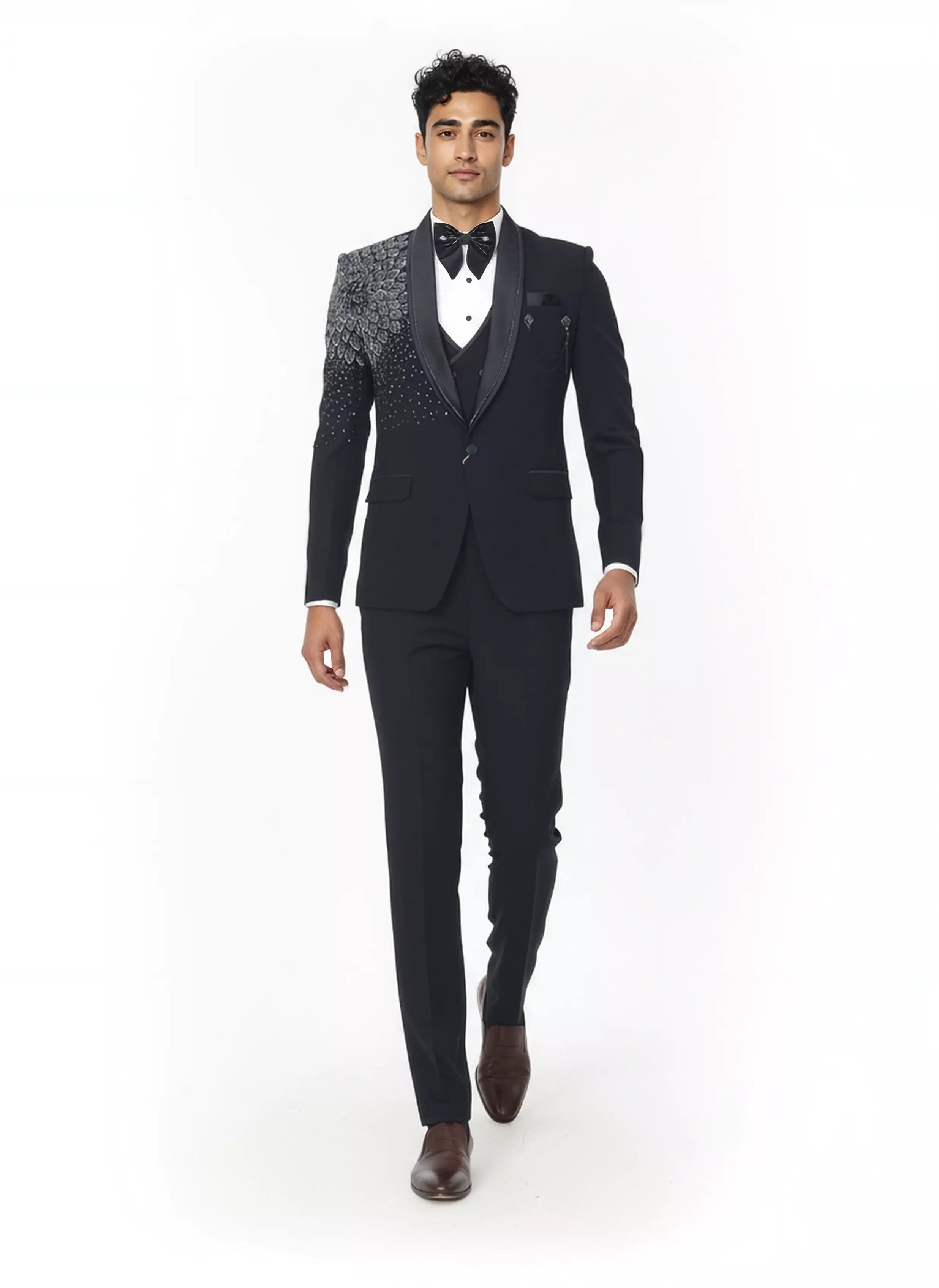 Navy Blue Cutdana work Polynosic 5 Pc Tuxido Suit – South India Shopping Mall