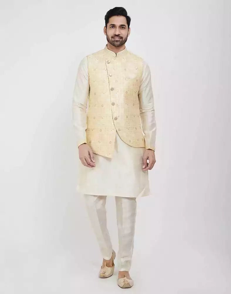 Elegant White Self Brocade Kurta Set for Men – South India Shopping Mall
